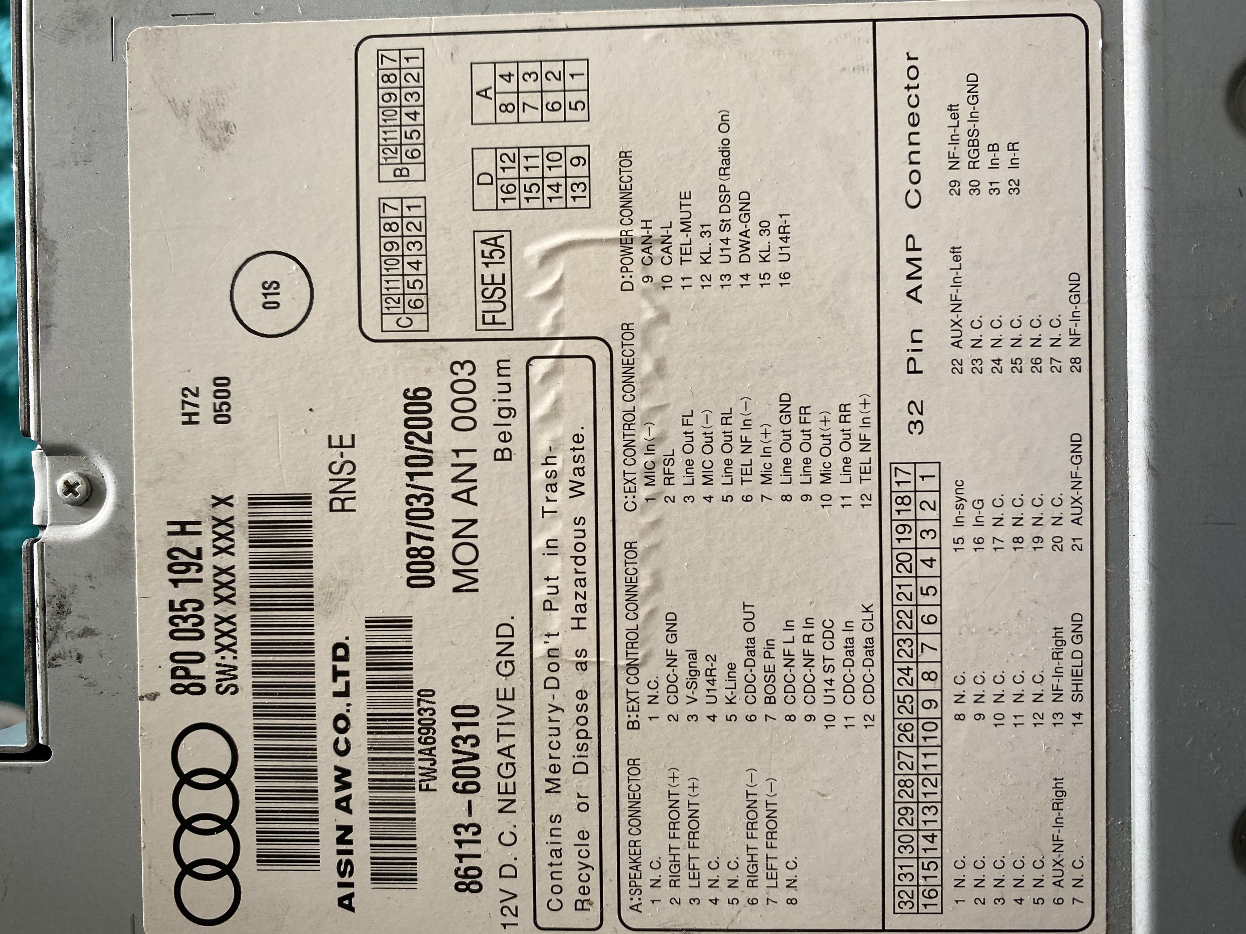 code rns-e 192 : Audio & électronique embarquée - Forum Audi A3 8P - 8V